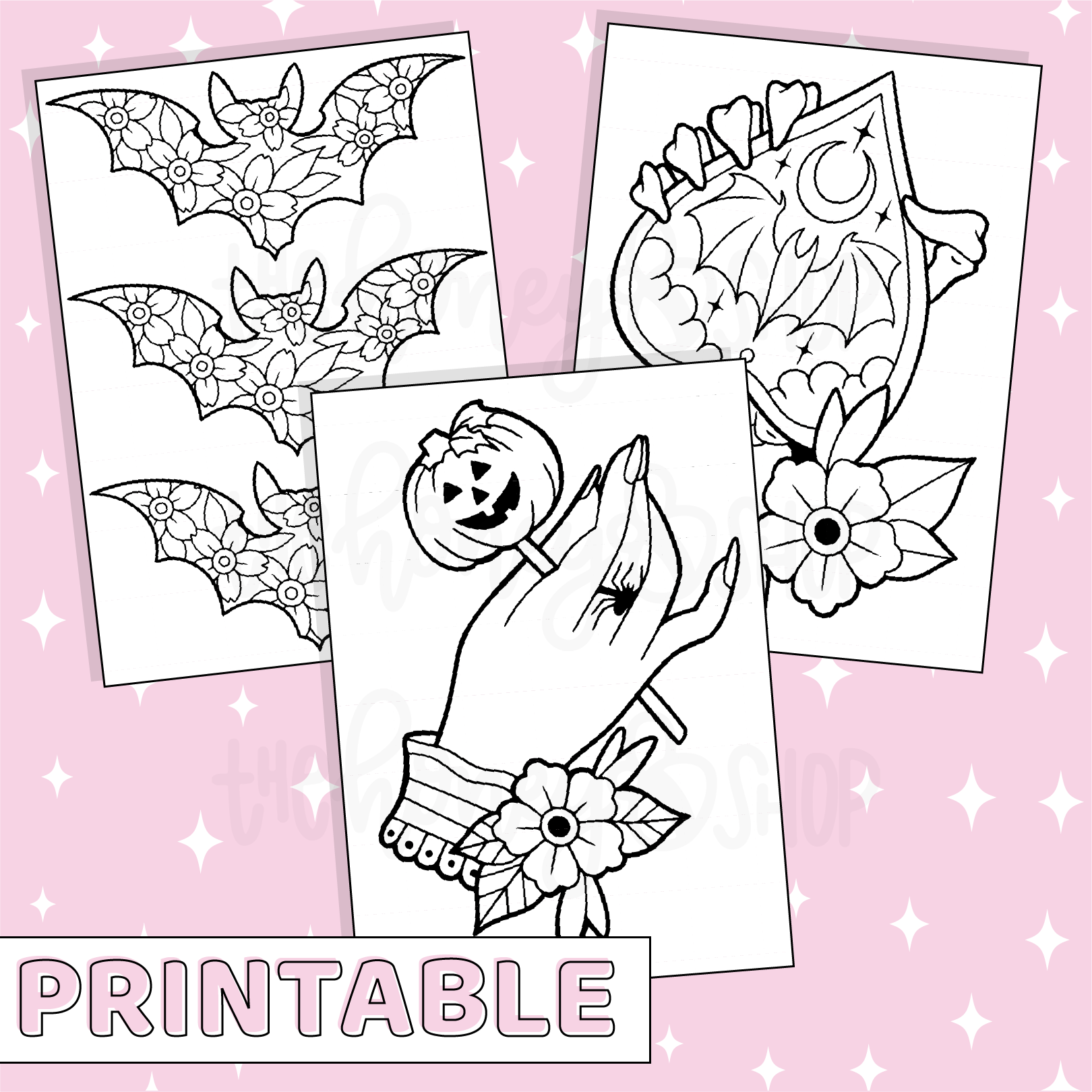Halloween Coloring Page Set Printable Bee-6 Full Page Sticker | B6 Pla ...