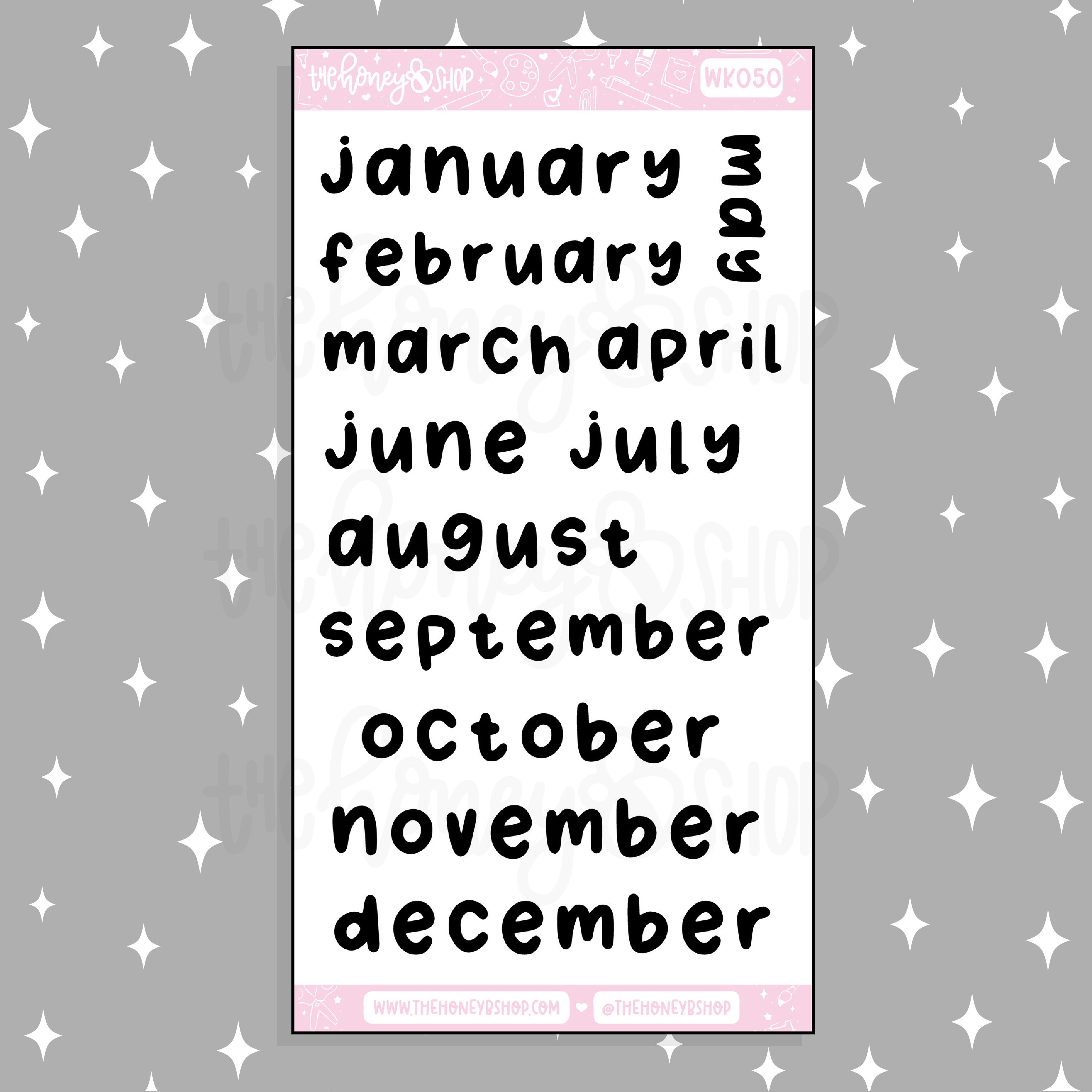 Shan's Lettering Months of the Year Large Doodle Sticker – TheHoneyBShop