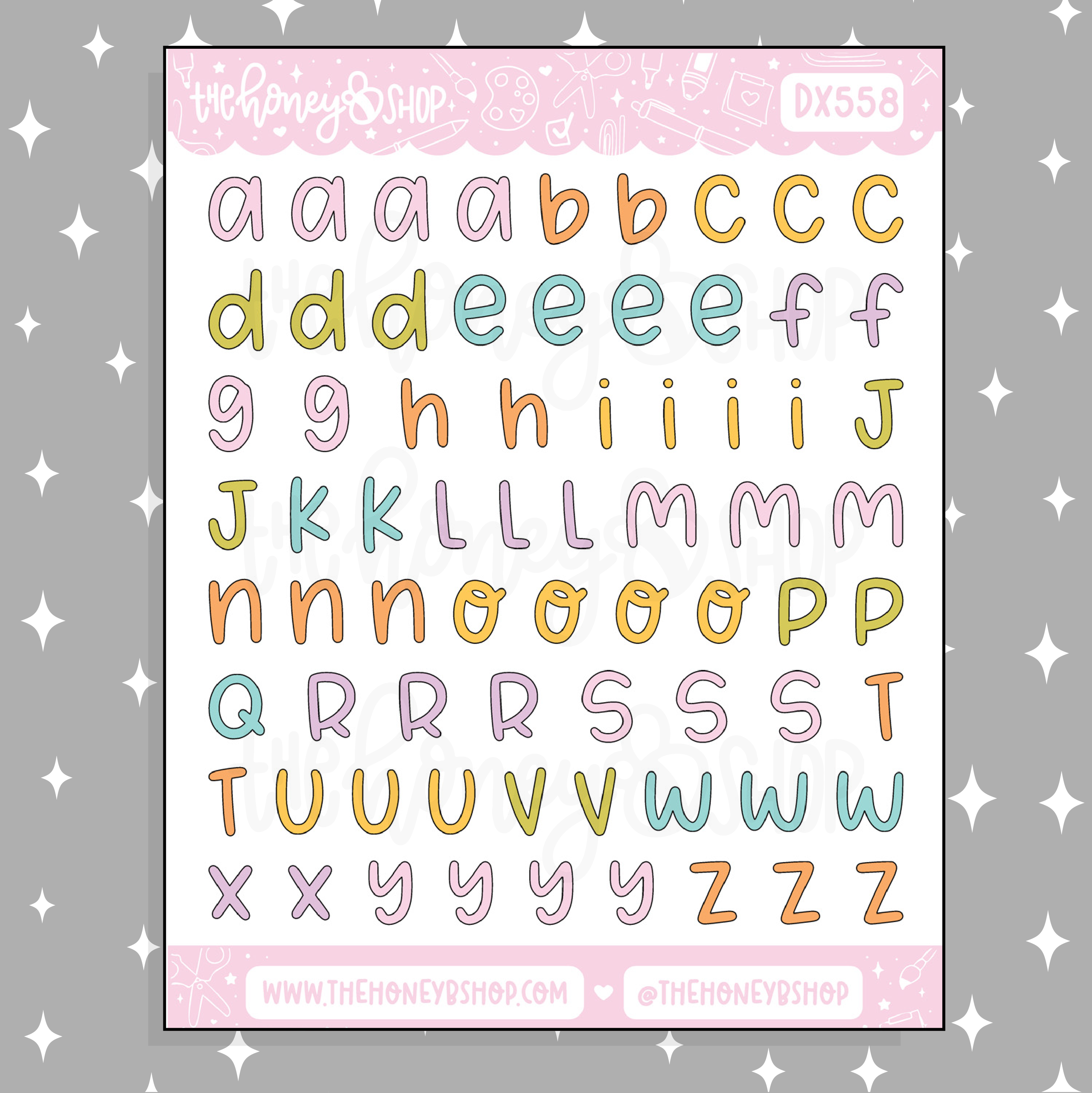 Shan's Lettering Alphabet Doodle Sticker | Rainbow Outline – TheHoneyBShop