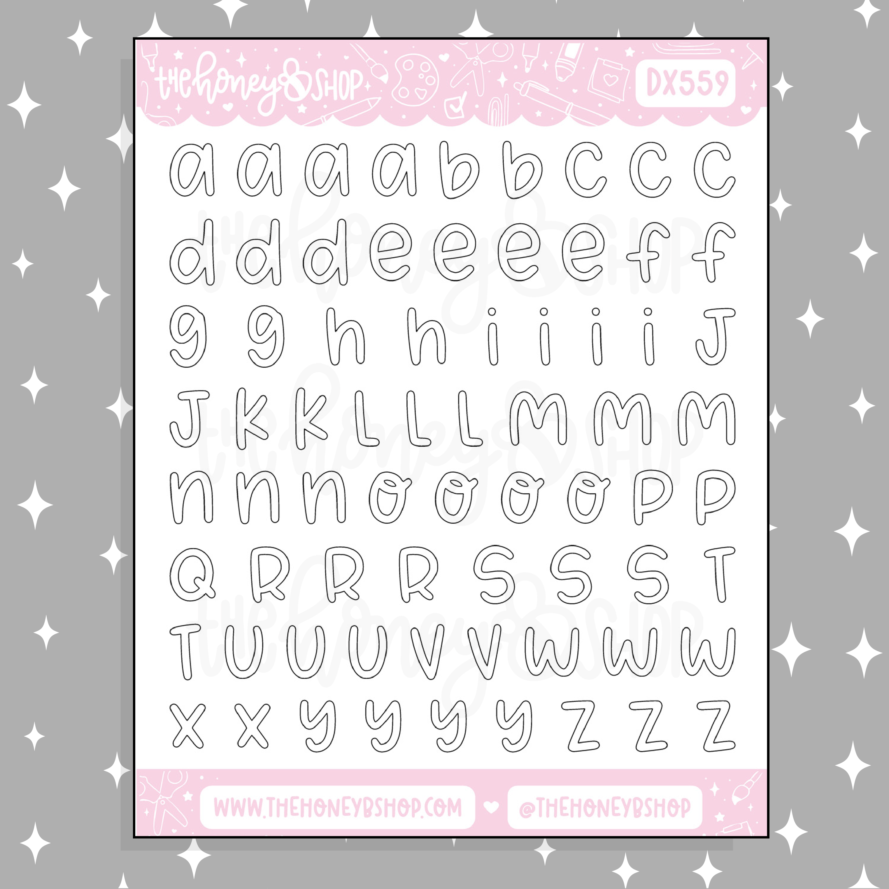 Shan's Lettering Alphabet Doodle Sticker | Solid Outline – TheHoneyBShop