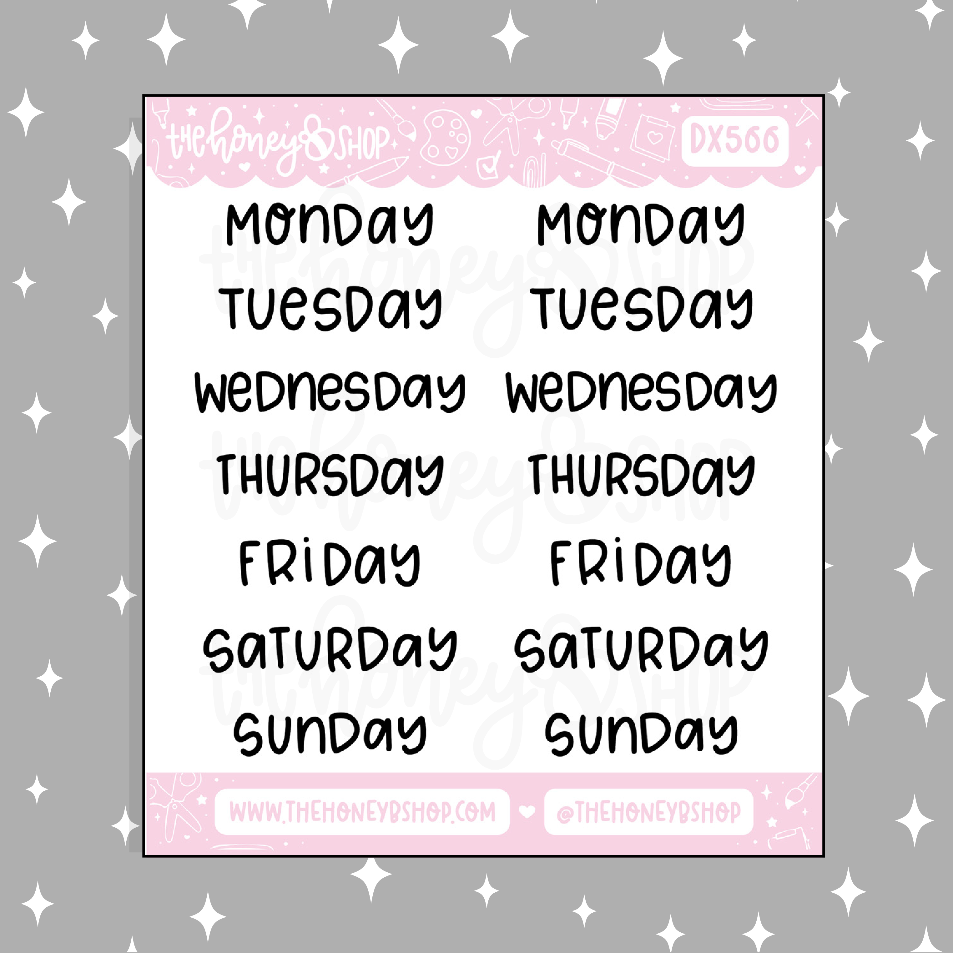 Shan's Lettering Days of the Week Print Doodle Sticker – TheHoneyBShop