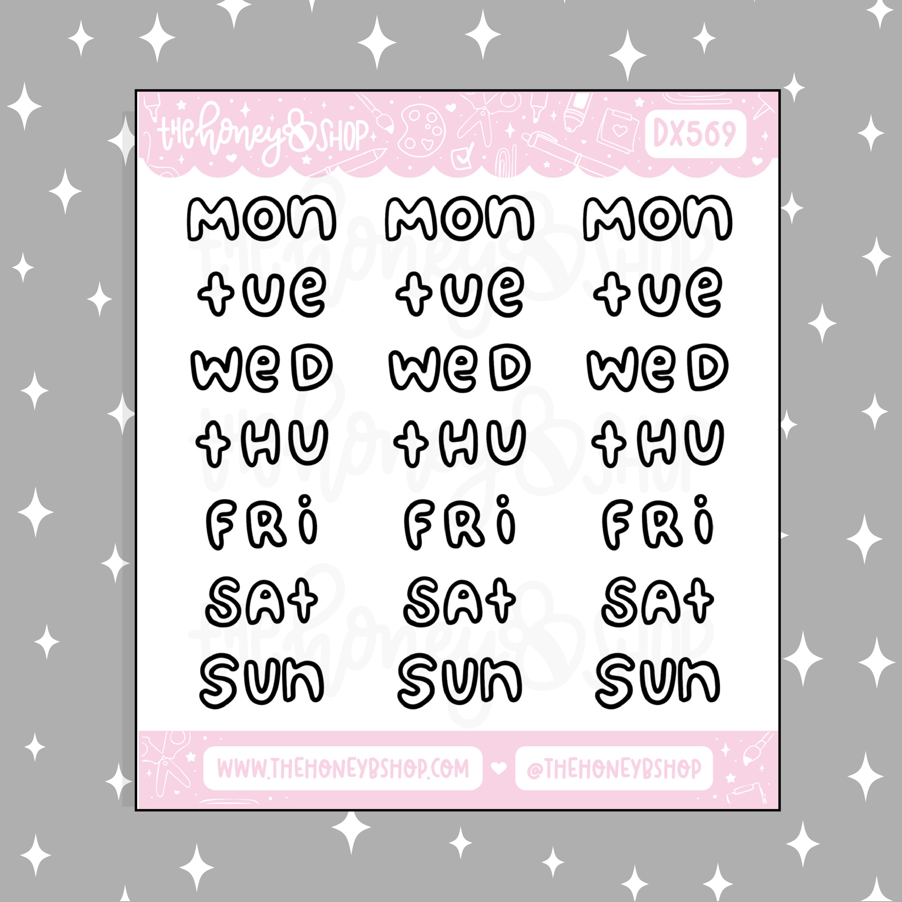 Abbreviated Days of the Week Bubble Letters Doodle Sticker – TheHoneyBShop