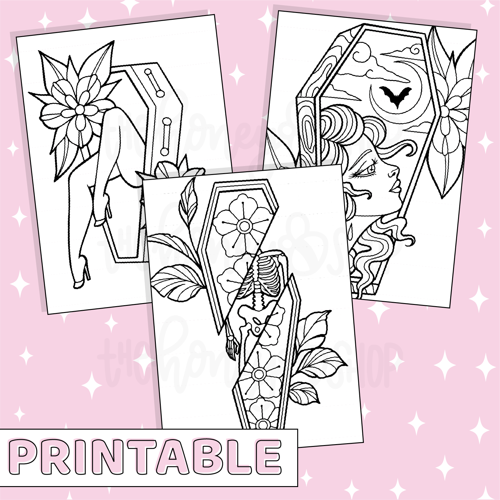 Coffin Coloring Page Set Printable Bee-6 Full Page Sticker | B6 Planne ...
